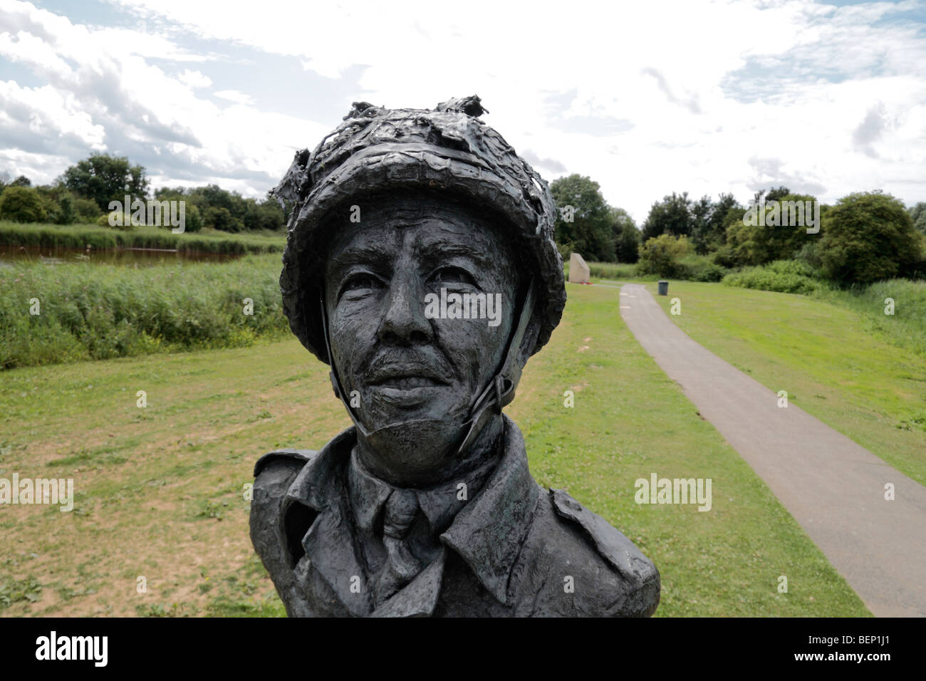 Close-up of the bust of Major John Howard, who led the D-Day assault on ...