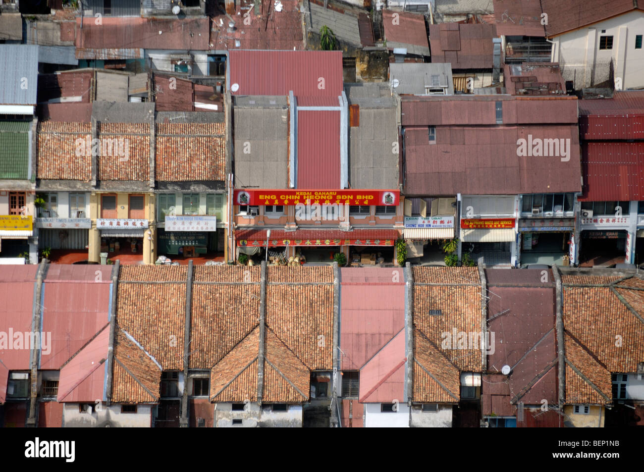 Aerial View over the Rooftops of Historic Chinese Shophouses in ...