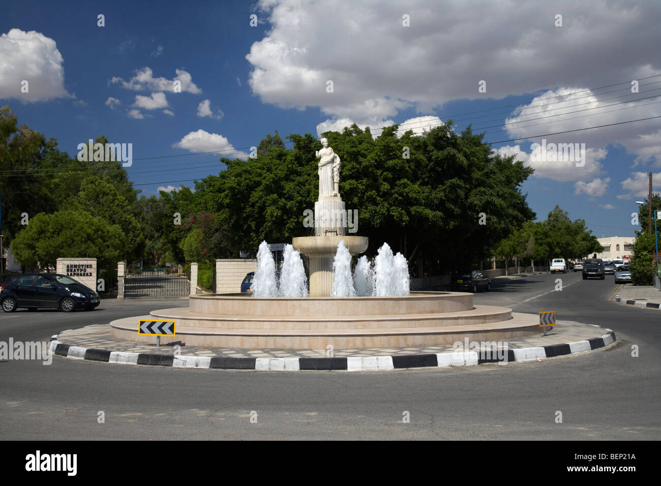 replica Statue of Artemis paralia of kition and fountain in a ...