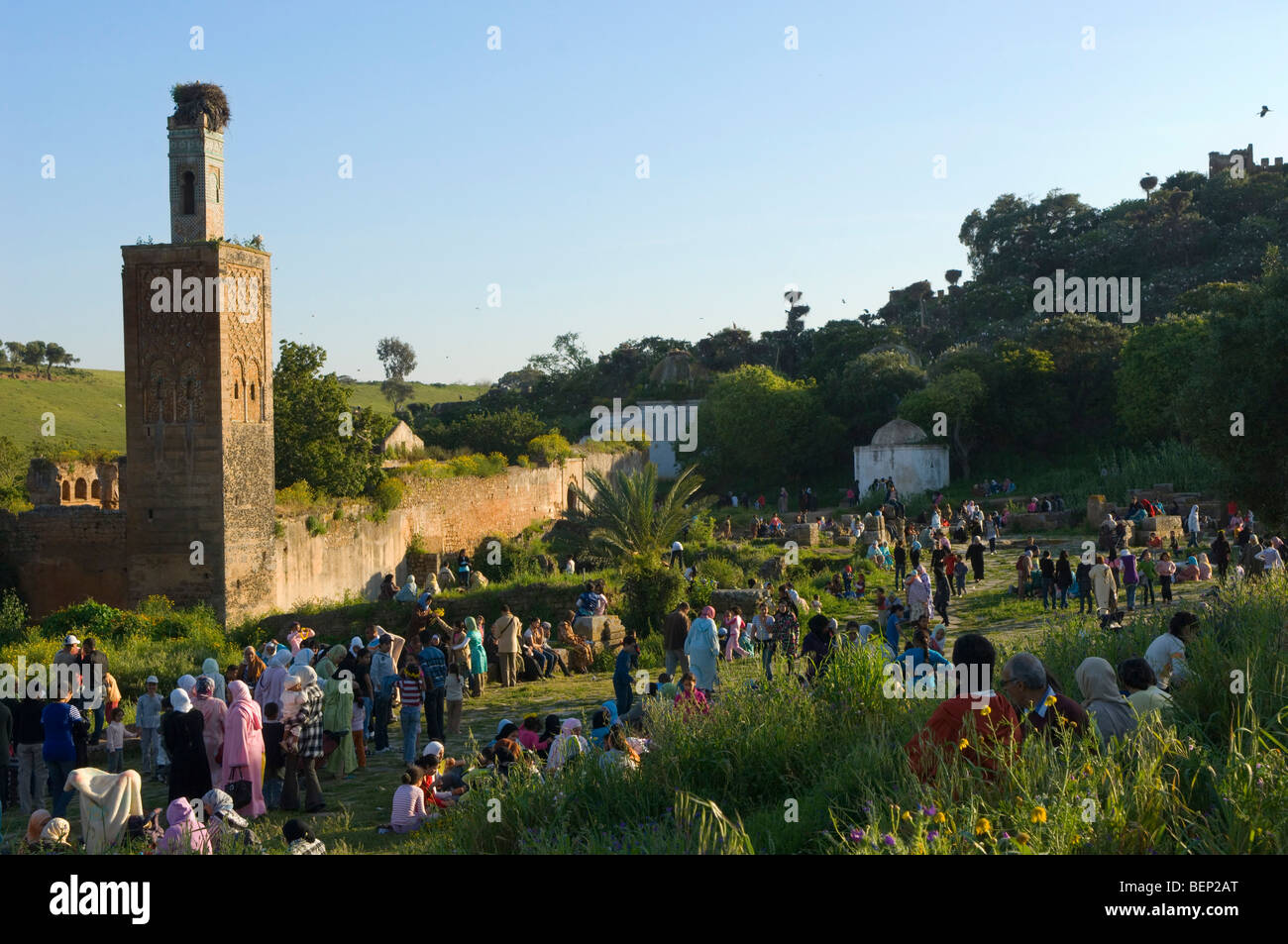 Muslims visit the Chella Necropolis on a Friday, Rabat, Morocco, Africa ...
