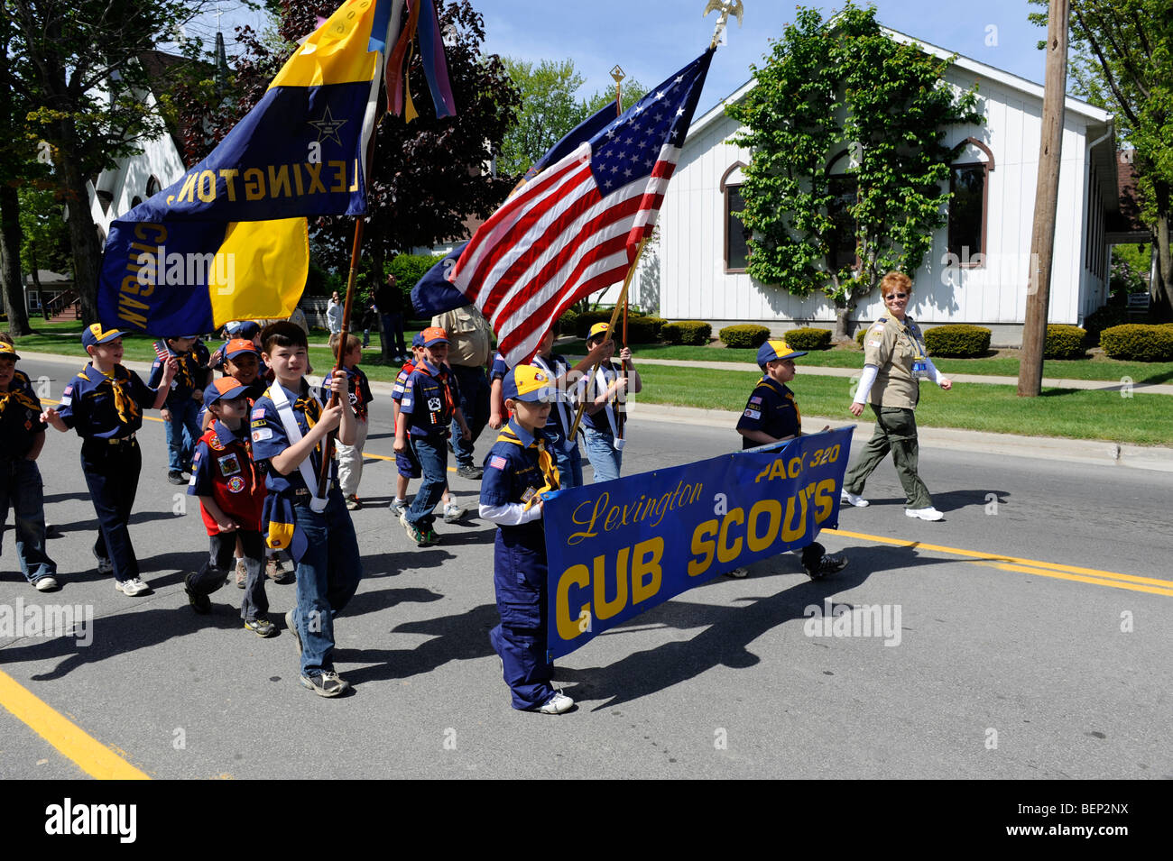 cub scouts march in memorial day parade lexington michigan Stock Photo ...
