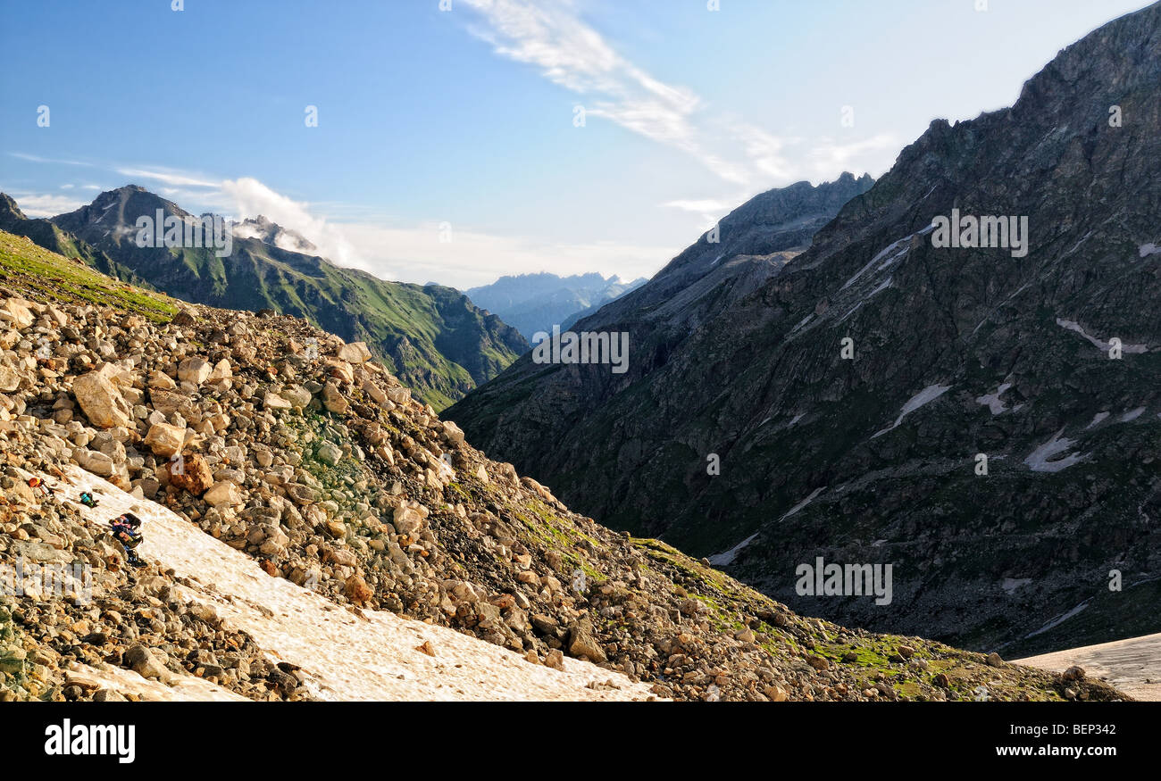 View on Western Caucasus mountains from Aktyube pass. Republic of ...