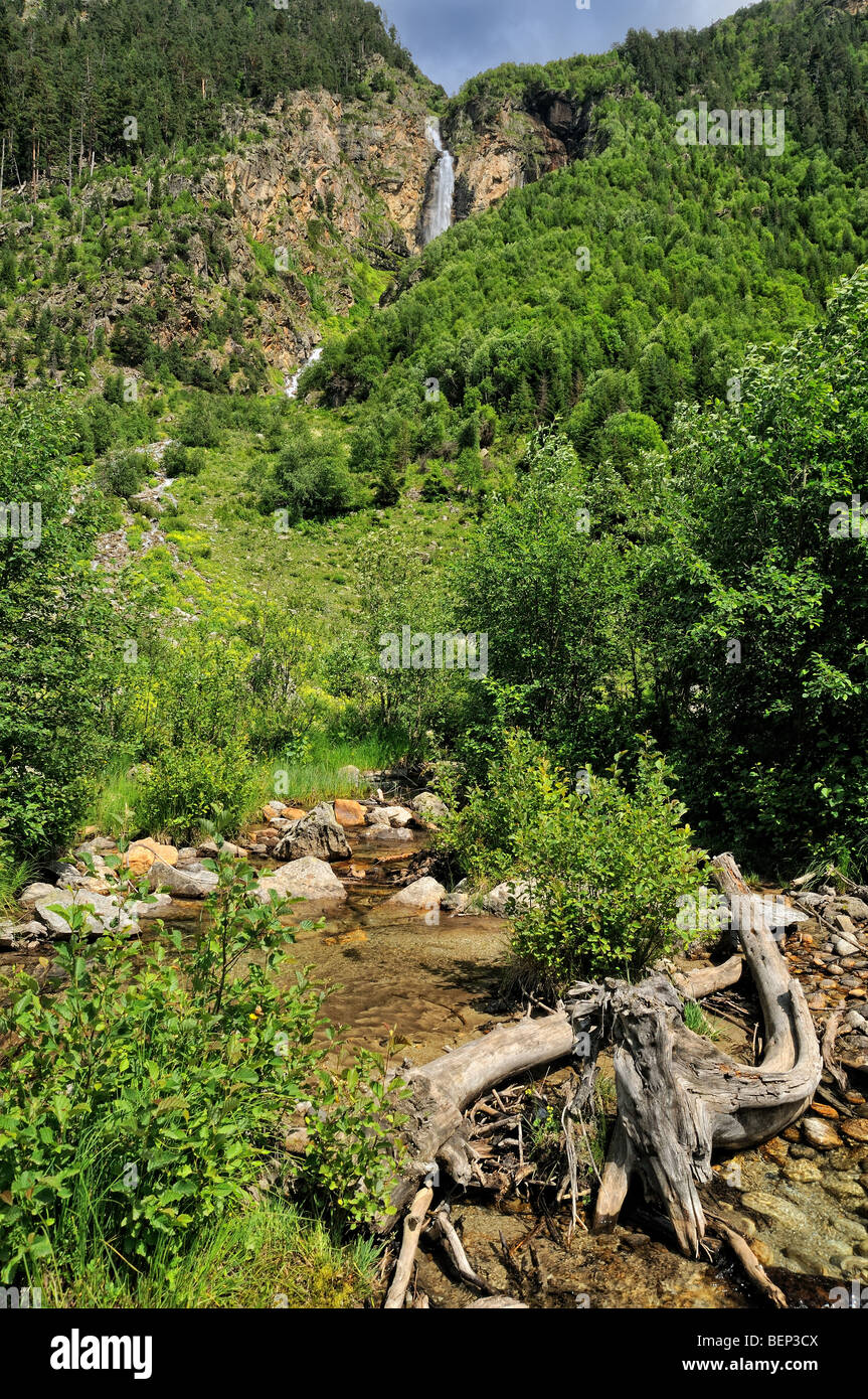 Waterfall in Aktyube river valley. Western Caucasus. Republic of ...