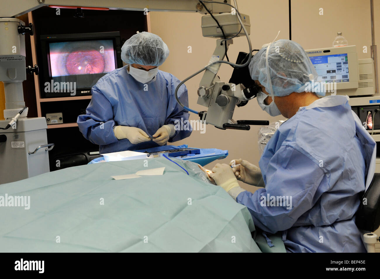 Adult male is prepare and undergoes a crystalens eye implant for ...