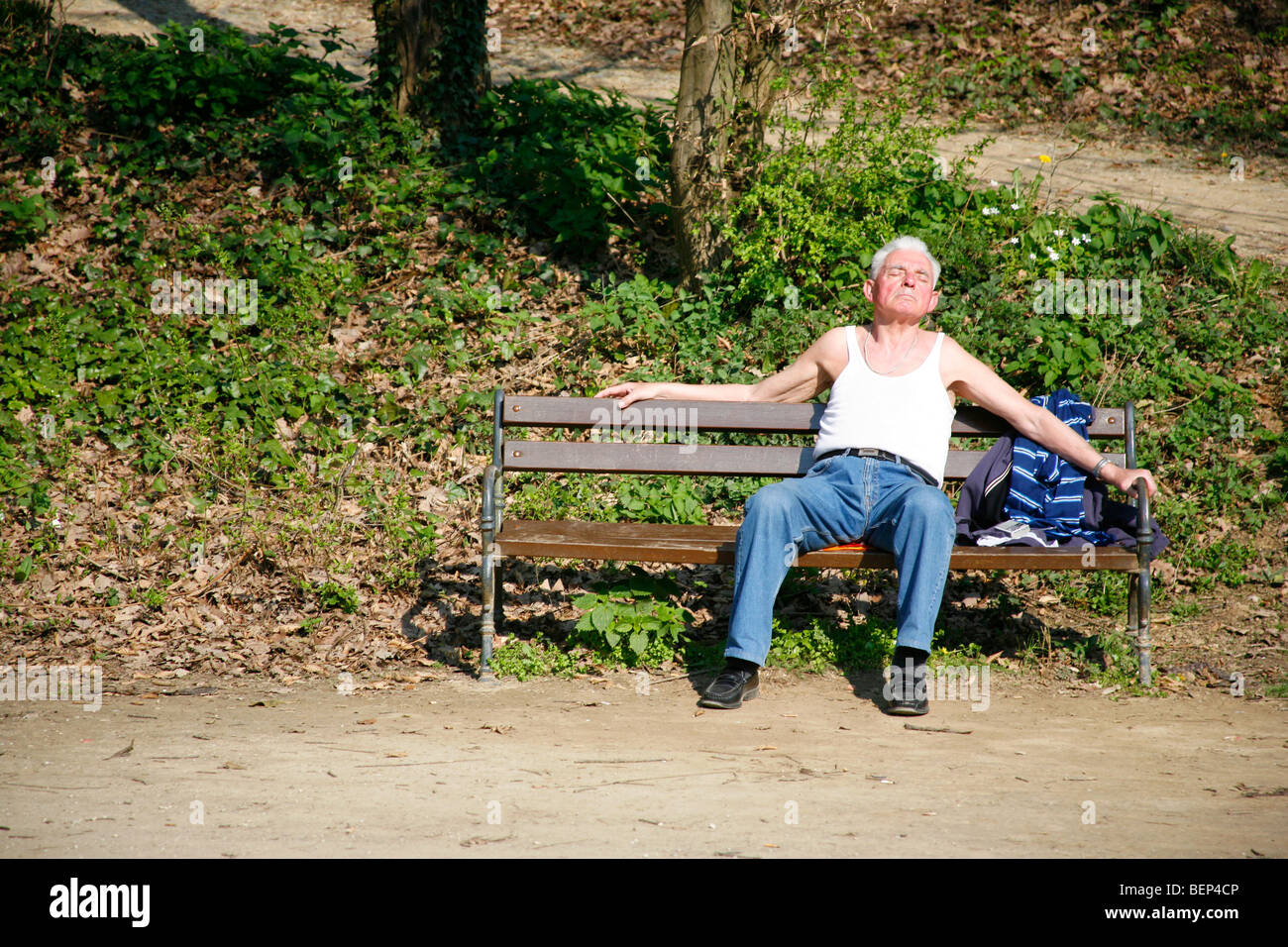 old man enjoying the sun the park Stock Photo - Alamy