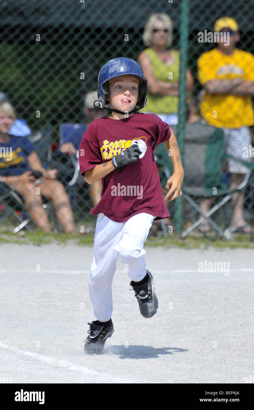 Little league baseball action with 8 and 9 year old players Stock Photo ...