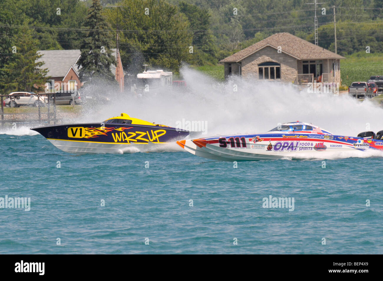 Powerboat race on the St Clair River at St Clair Michigan Stock Photo ...