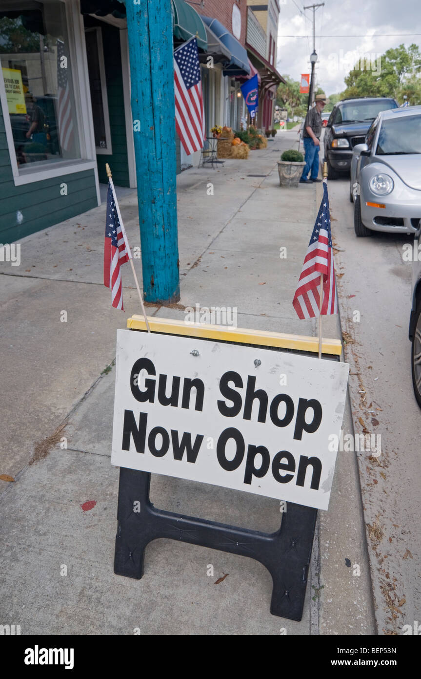 High Springs Florida storefront small town retail gun shop open sign ...