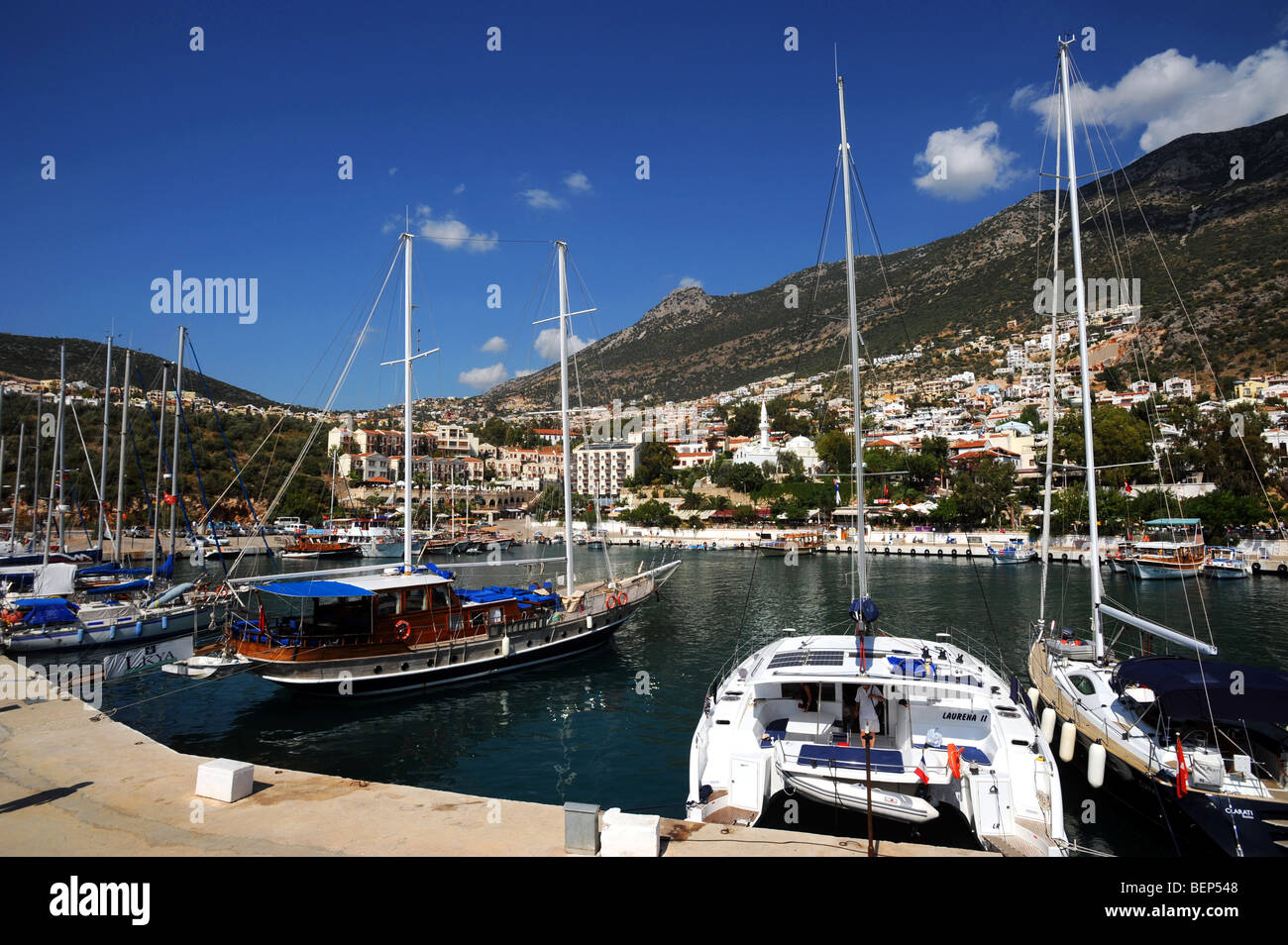 Blue skies and sea in the bay of Kalkan Stock Photo - Alamy