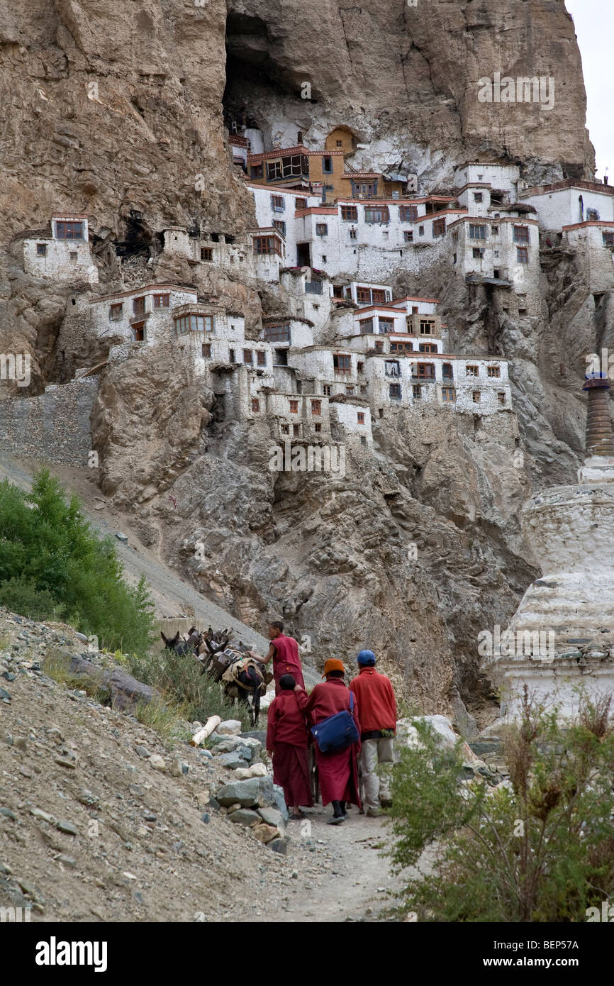 Buddhist monks arriving to Phuktal monastery. Zanskar. India Stock ...