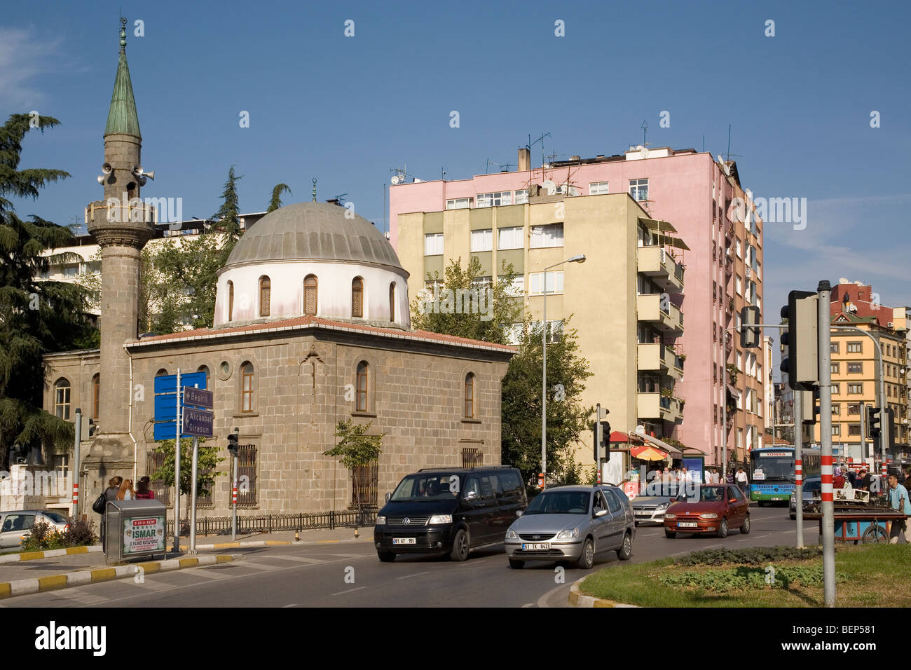 Turkey Trabzon Street scene with mosque Stock Photo - Alamy