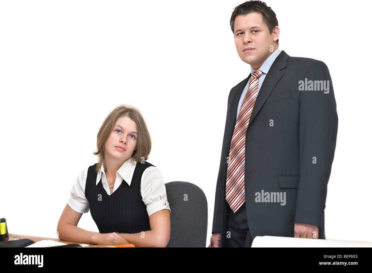 Business couple in office. White collar people. Isolated on white ...