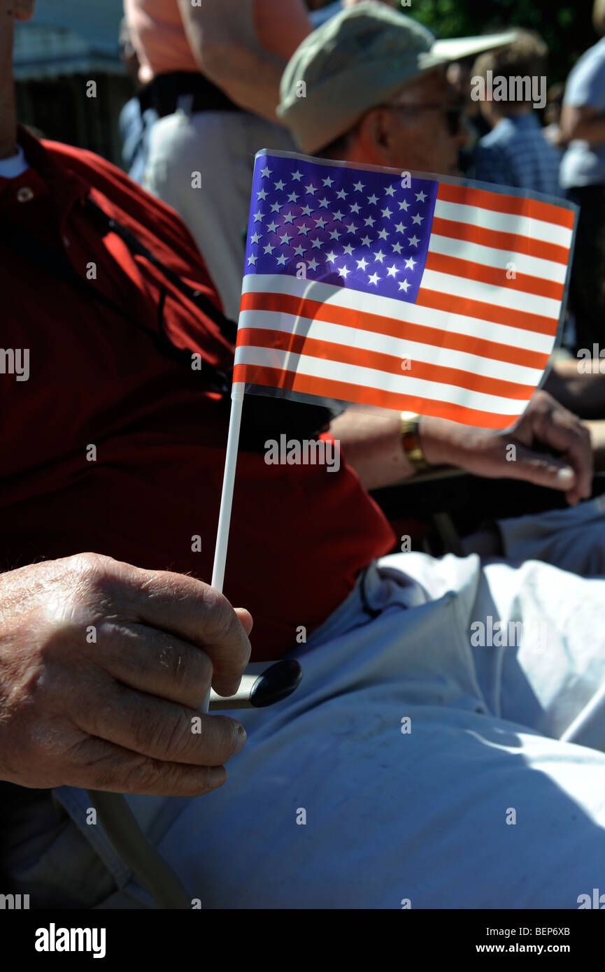 Small American Flag held in hand Stock Photo - Alamy
