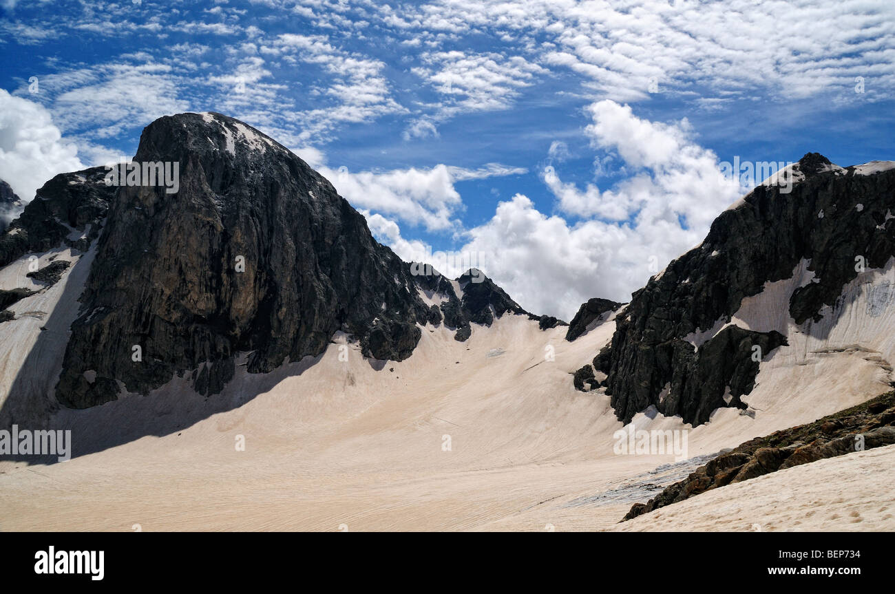 View on Western Caucasus mountains from Aktyube pass. Republic of ...