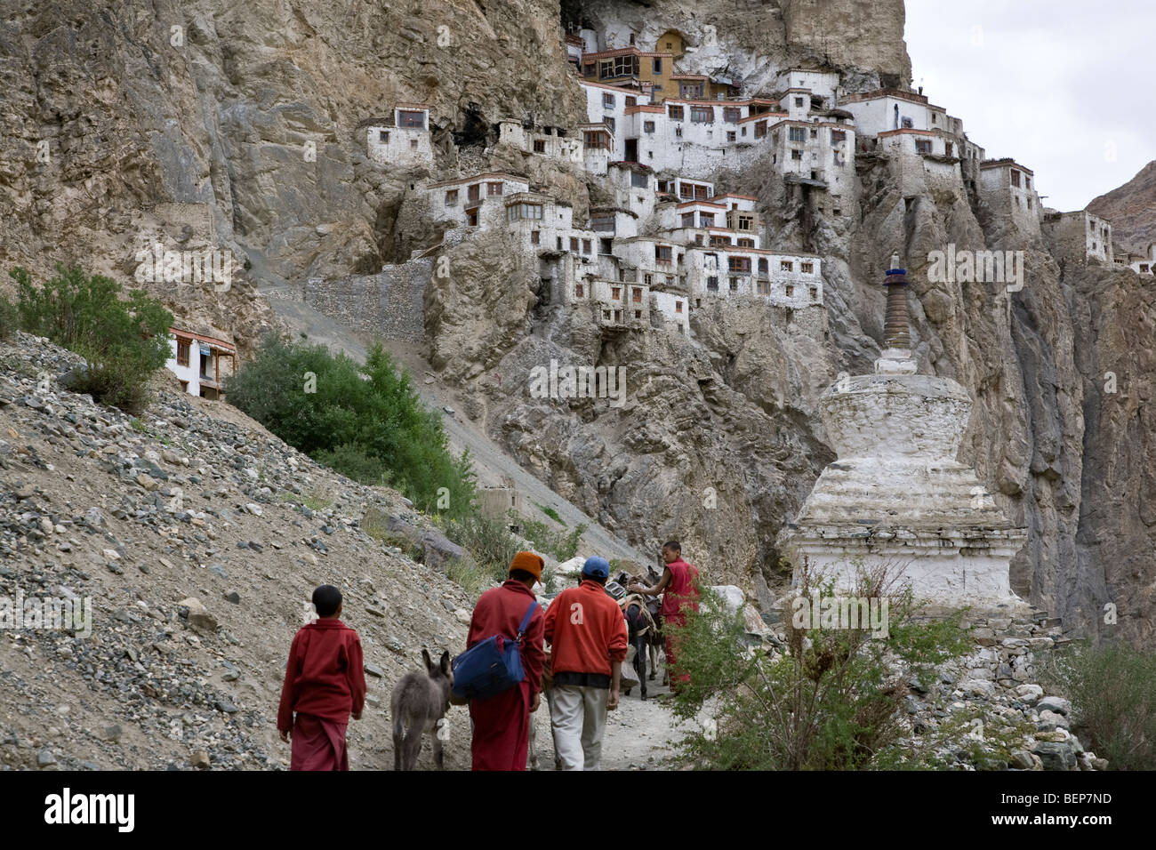 Buddhist monks arriving to Phuktal monastery. Zanskar. India Stock ...