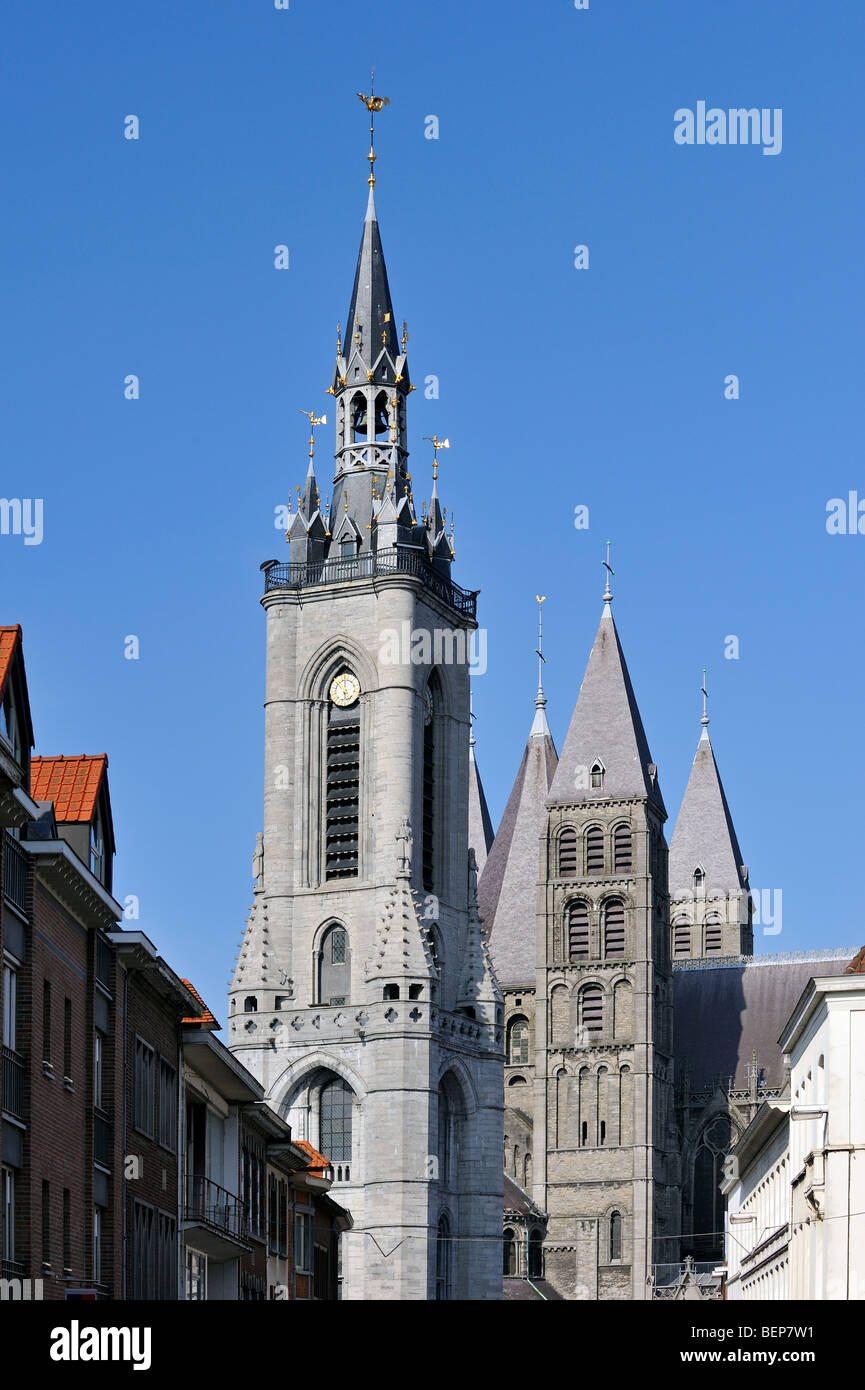 Belfry and the Our Lady of Flanders' Cathedral of Tournai, Belgium ...