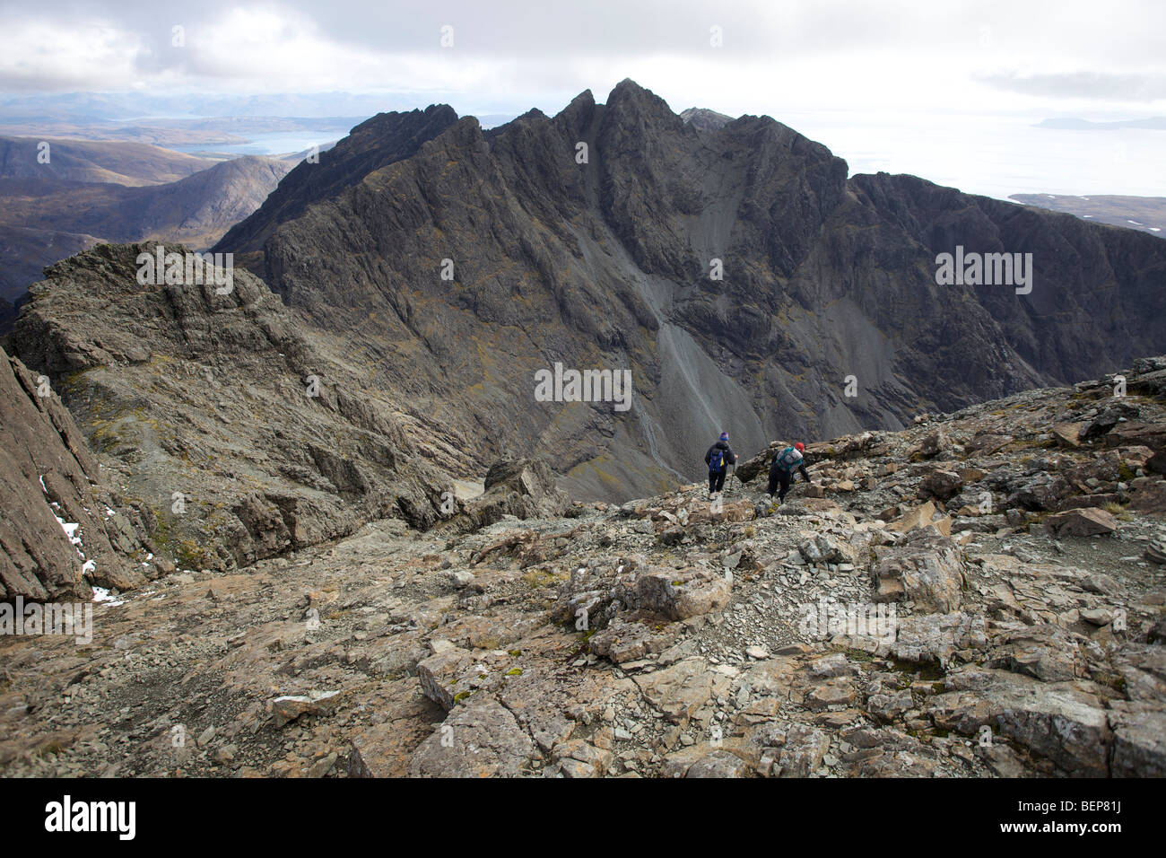 Hikers traversing the Cuillin Ridge, Isle of Skye, Scotland Stock Photo ...