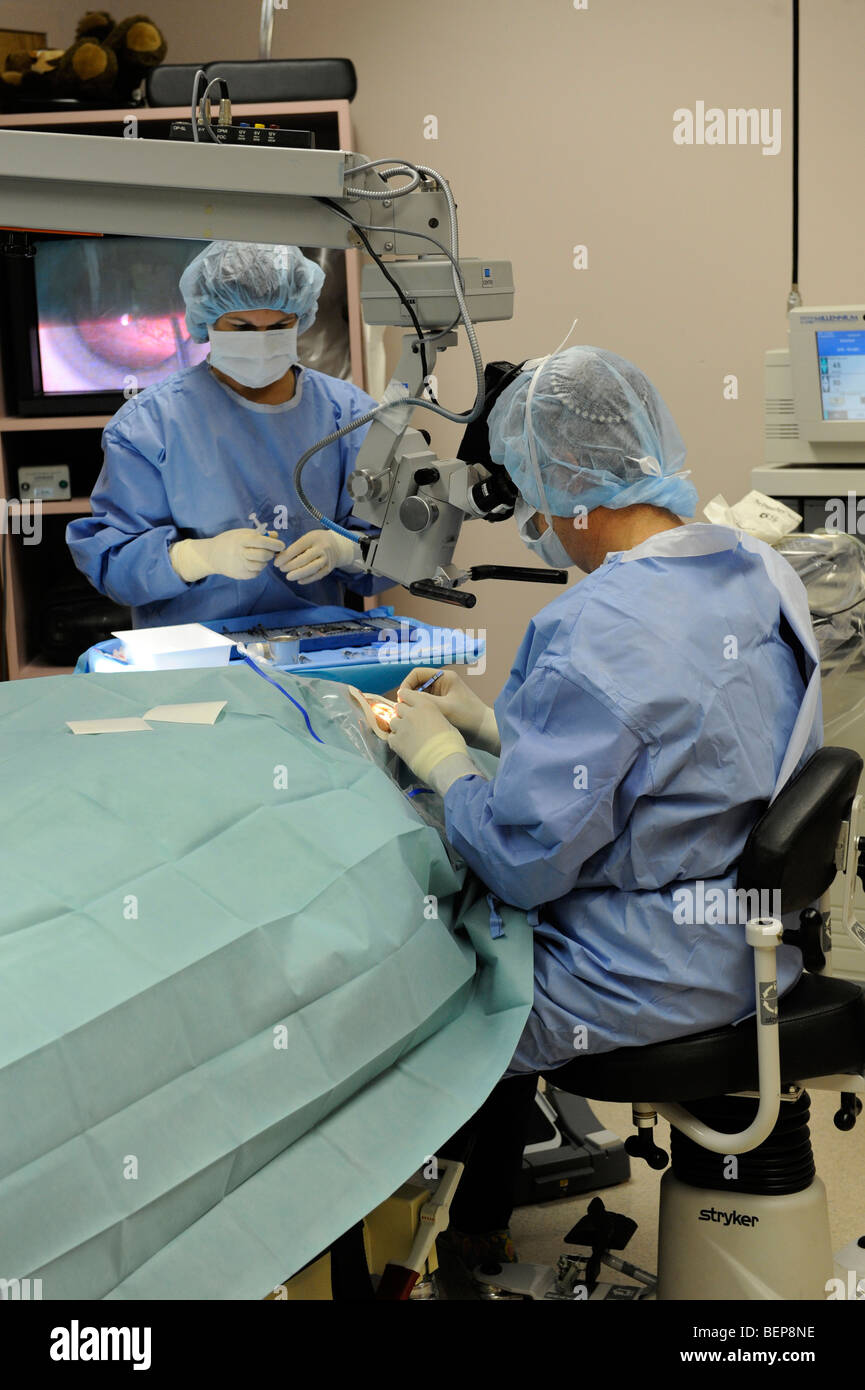 Adult male is prepare and undergoes a crystalens eye implant for ...