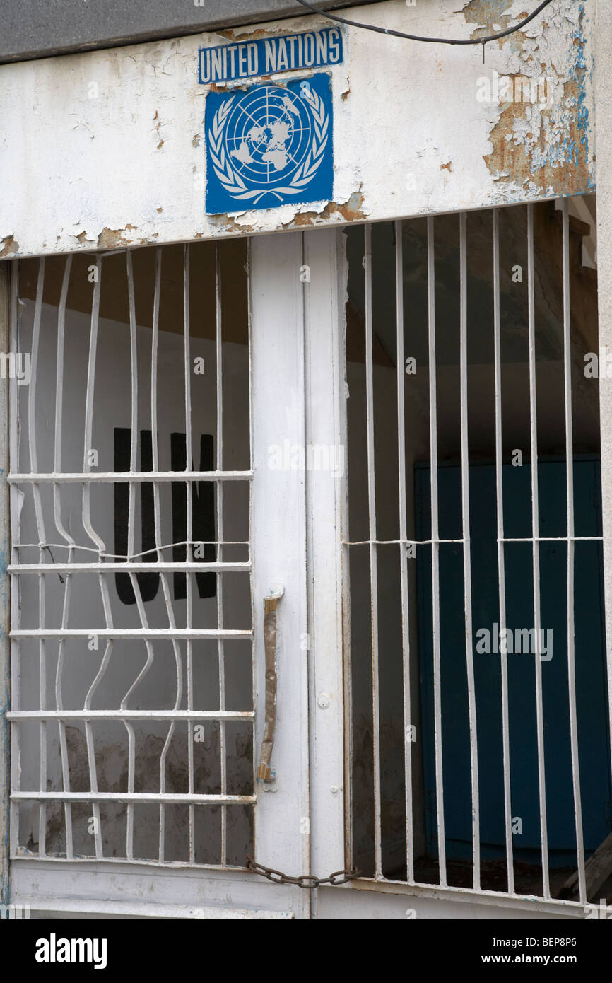 abandoned UN observation post in the buffer zone in the green line ...