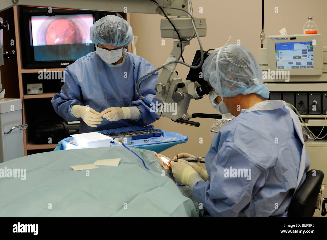 Adult male is prepare and undergoes a crystalens eye implant for ...