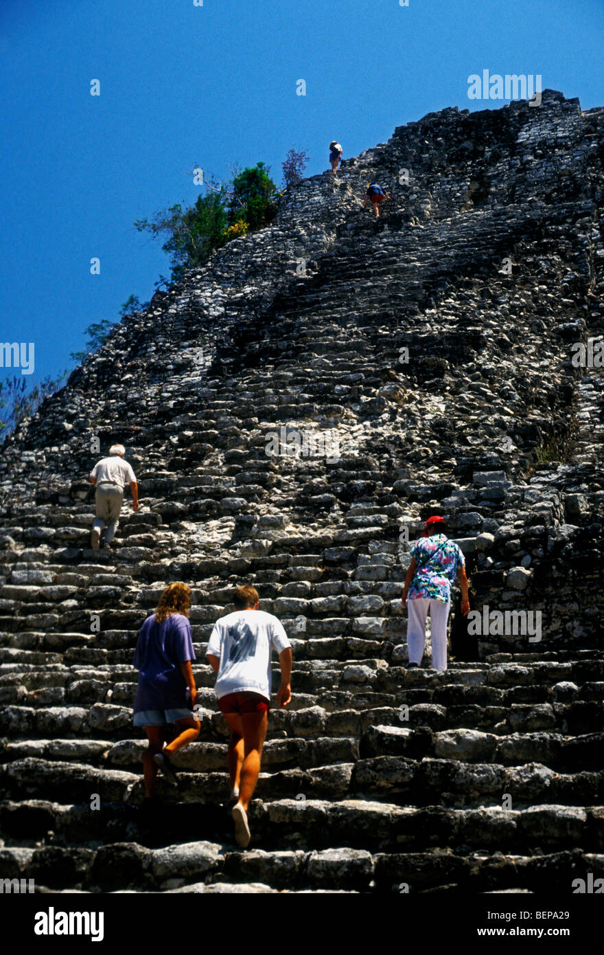 tourists, pyramid, temple, Coba Archaeological Site, Maya ruin, Mayan ...