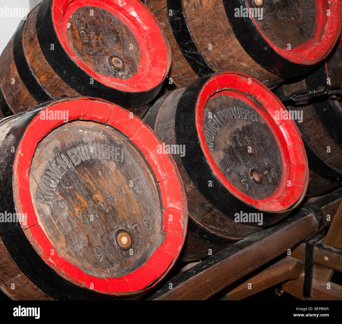 Barrels of German beer in museum display Brewery Museum Luneburg ...