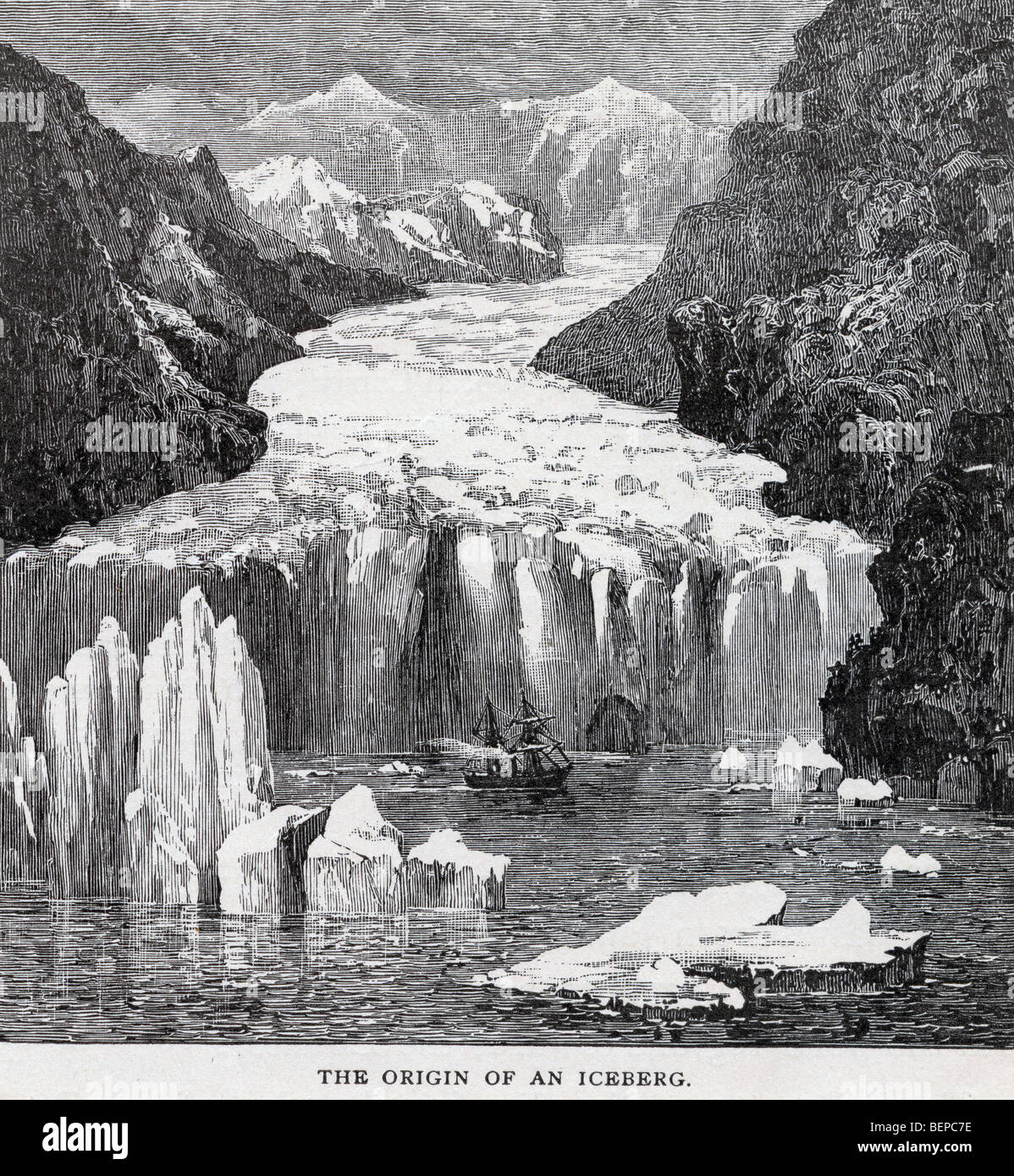 100 year old lithograph "The origin of an iceberg Stock Photo - Alamy