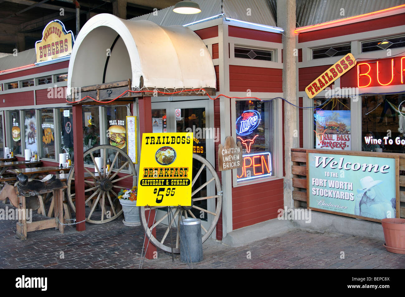 Texas style restaurant, Stockyards, Fort Worth, Texas, USA Stock Photo ...