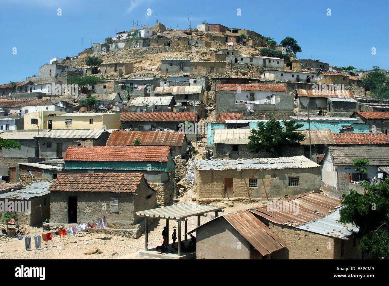 Brick houses on hill of suburb of Lobito, Angola, Southern Africa Stock ...