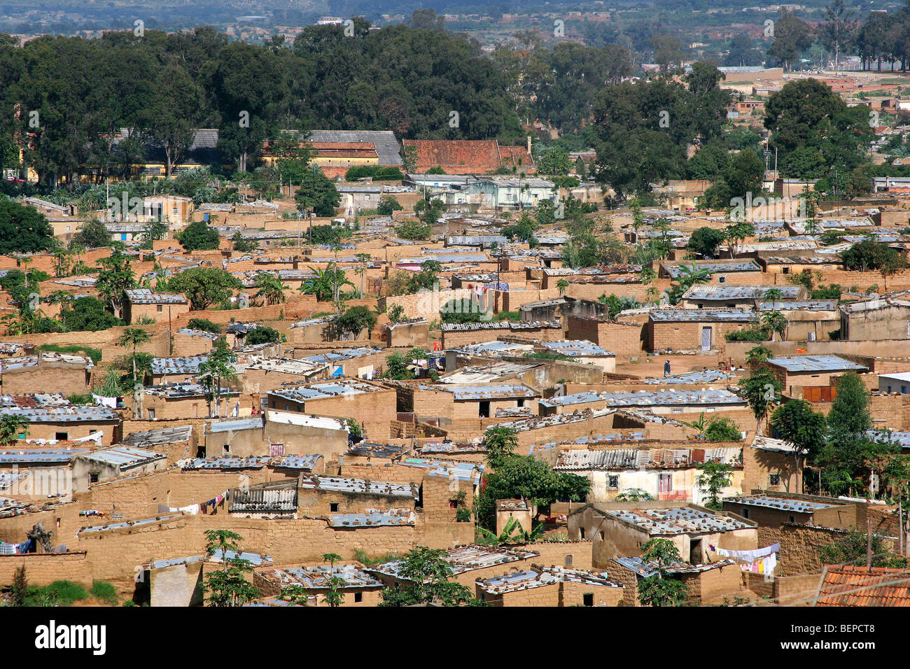 View over houses of the suburb of the city Lubango, Angola, Southern ...