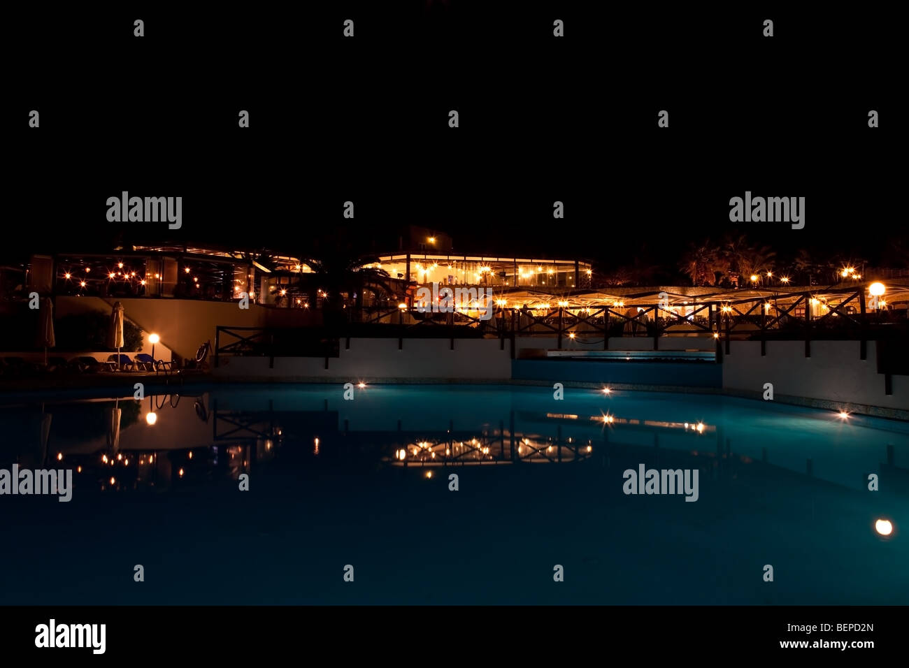 Picture of night pool in hotel Stock Photo - Alamy