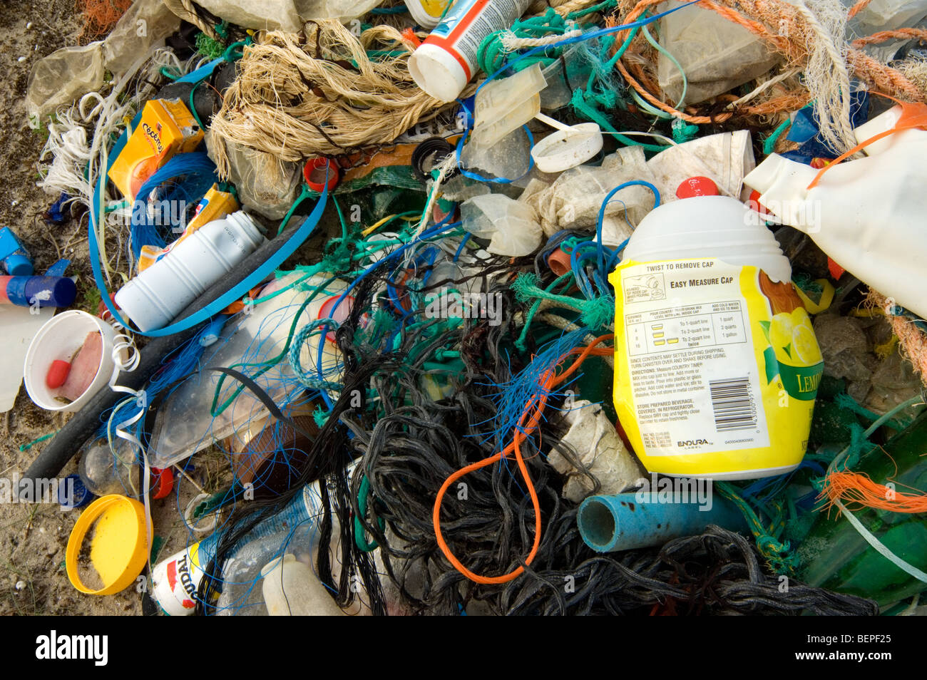 Non-degradable rubbish / refuse / litter, like plastic bottles and ...