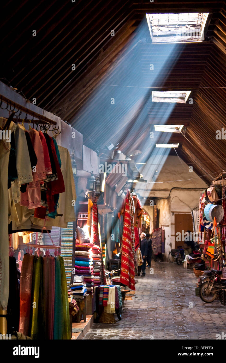 Souvenir shop. Ray of light in the smoky souk in Marrakech Medina. Morocco, North Africa Stock ...