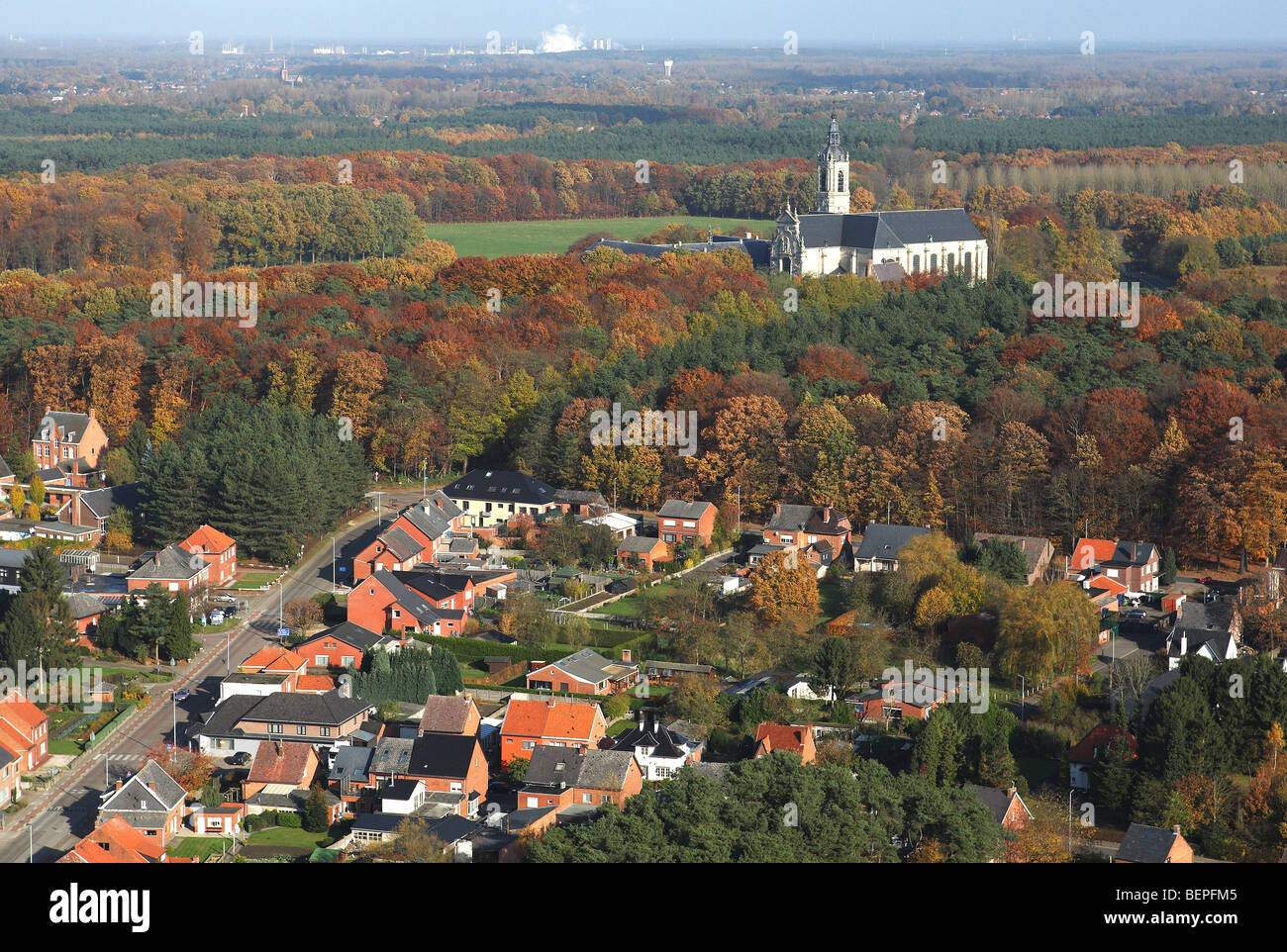 Averbode abbey, forest from the air in autumn, Averbode, Belgium Stock ...
