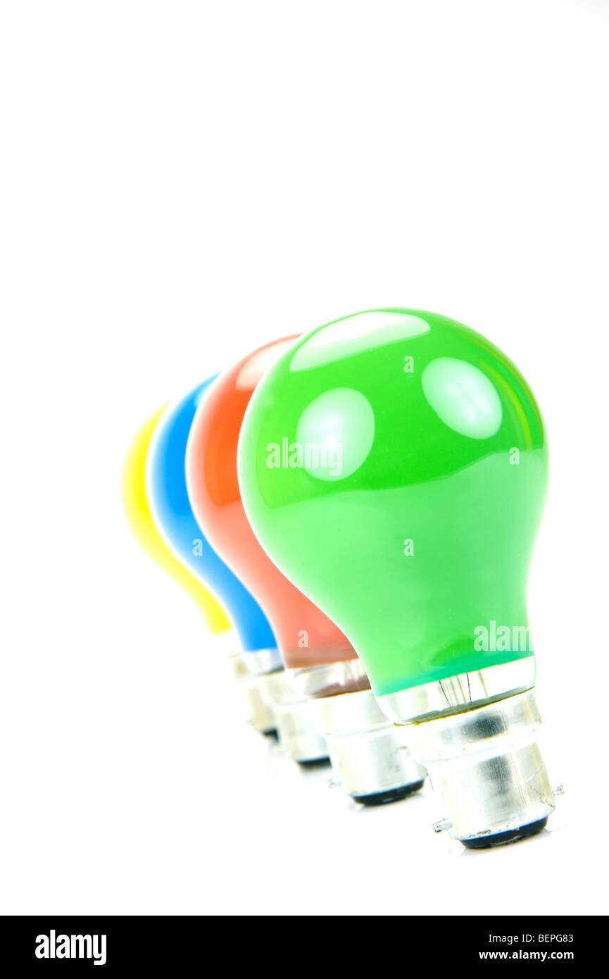 Colored light bulbs isolated against a white background Stock Photo - Alamy