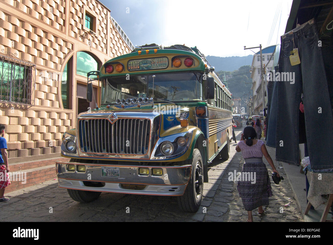 GUATEMALA San Pedro la Laguna, Lake Atitlan. Street with Guatemalan ...
