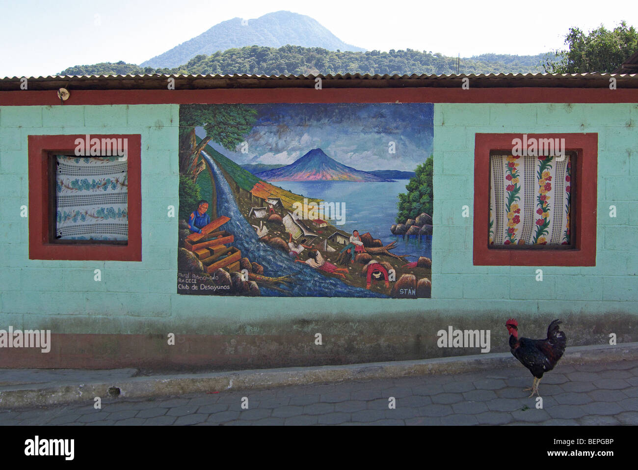 GUATEMALA San Juan la Laguna. Mural depicting Mayan way of life. PHOTO ...