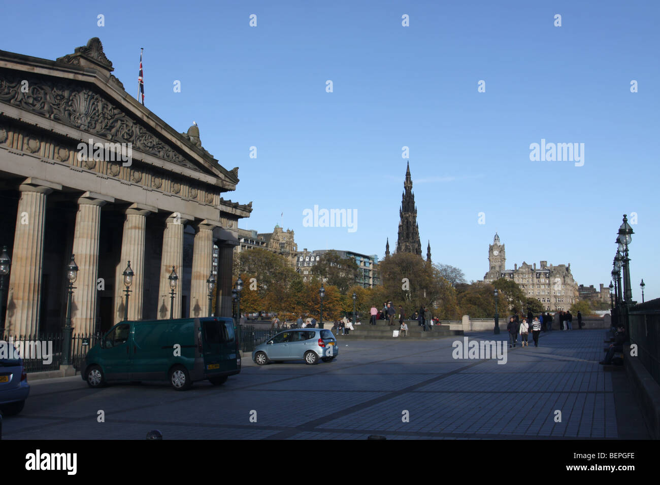 columns of Royal Scottish Academy and Scott Monument Edinburgh October ...