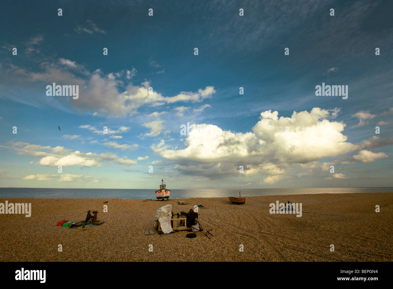A shingle beach in South East England, on the English Channel coast ...