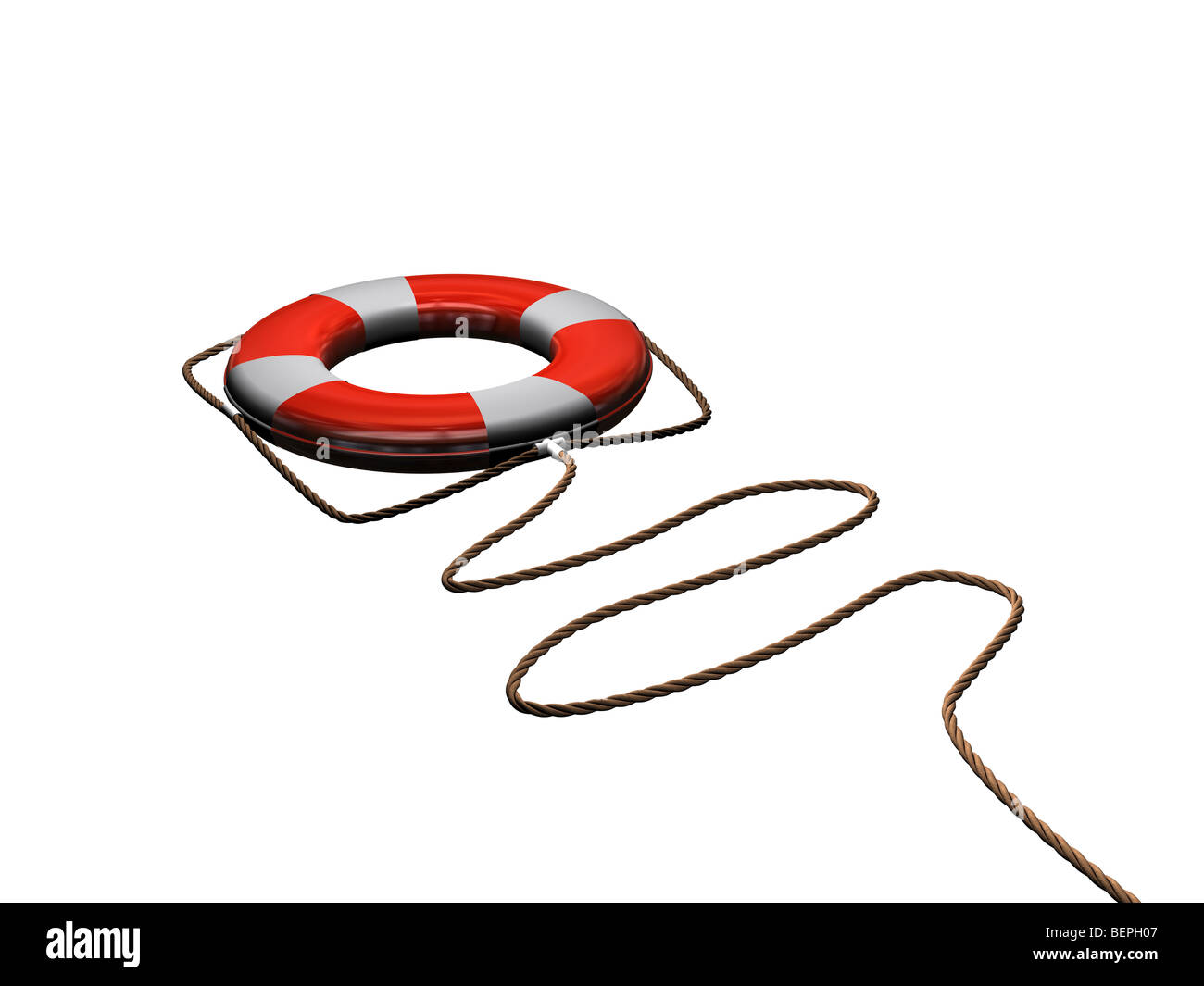 3d rendered lifeguard on white background isolated with rope flying ...