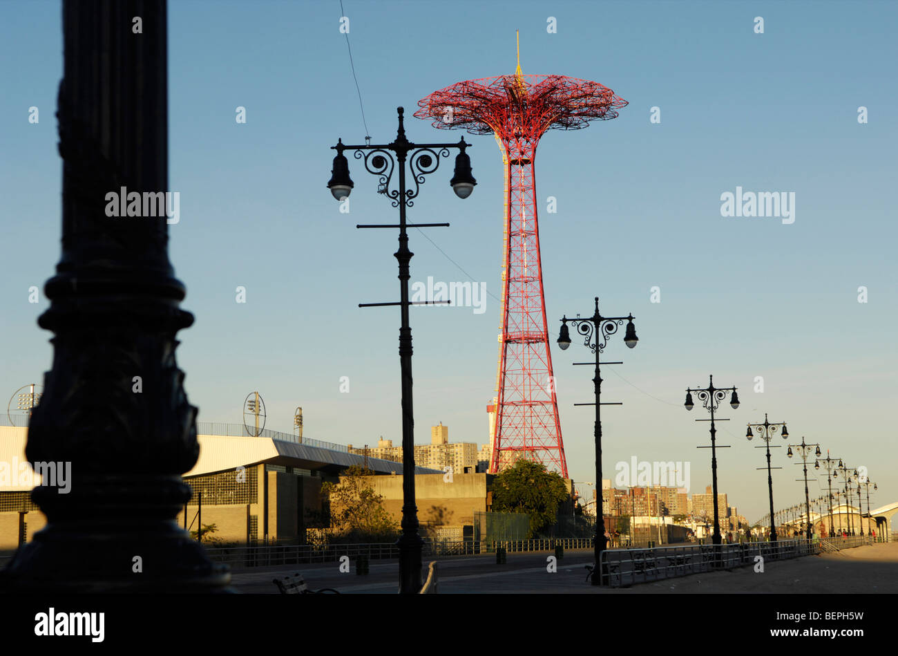 The Parachute Ride tower on the boardwalk at Coney Island, Brooklyn ...