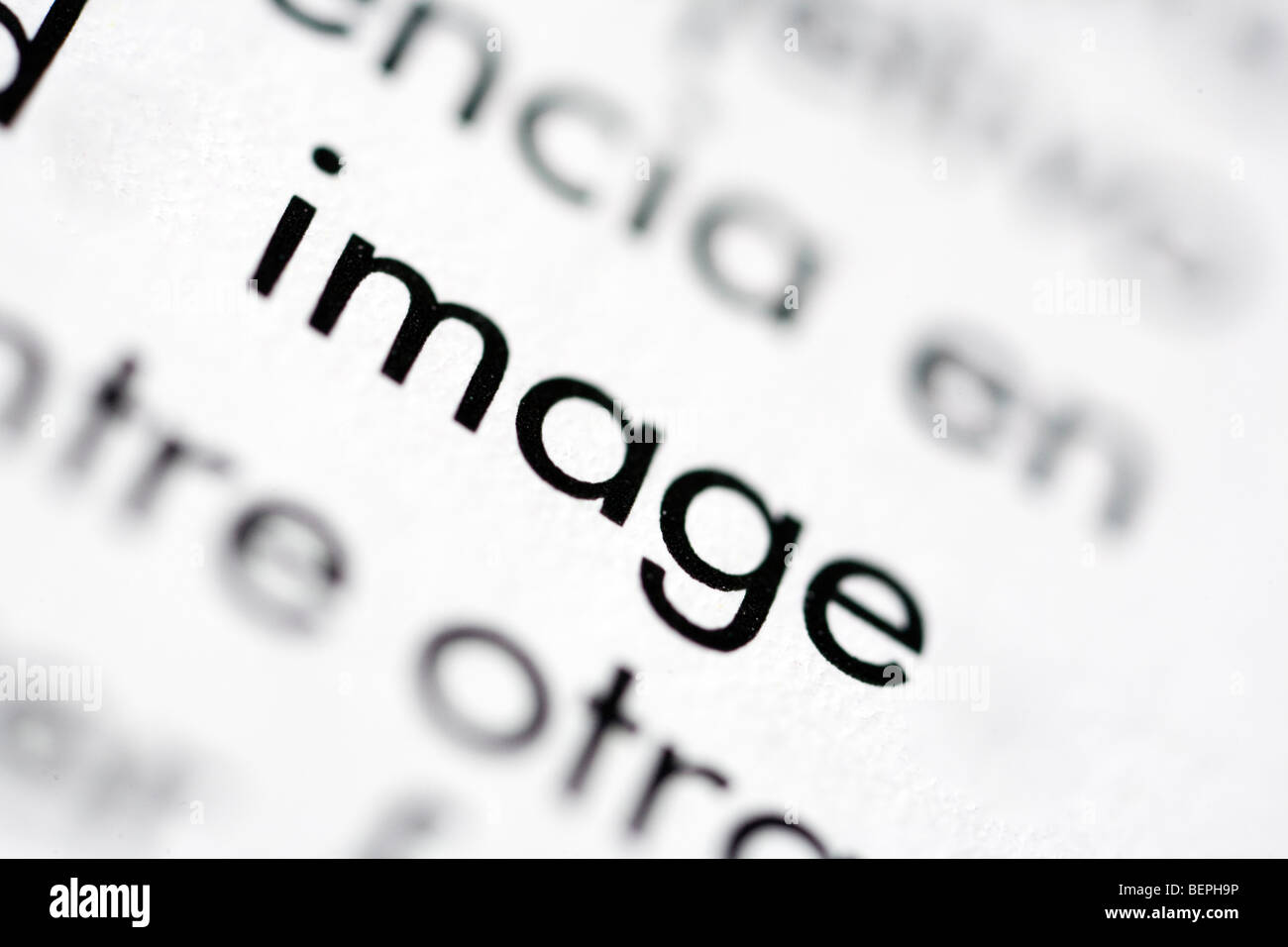 Close-up of the word image on a printed text, Seville, Andalusia, Spain ...