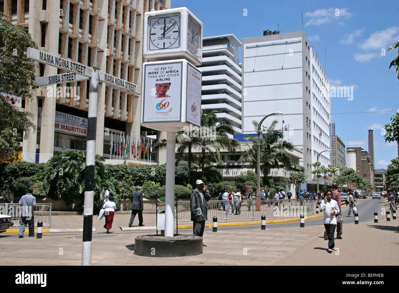 Black people walking in city centre of capital Nairobi, Kenya, East ...