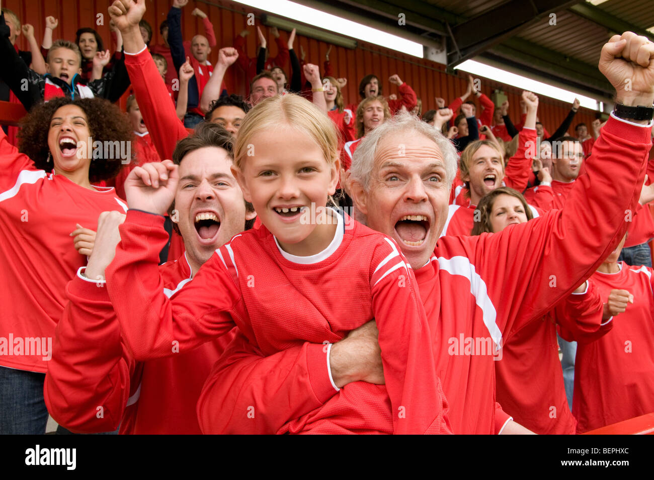 Fans celebrating at football match Stock Photo - Alamy