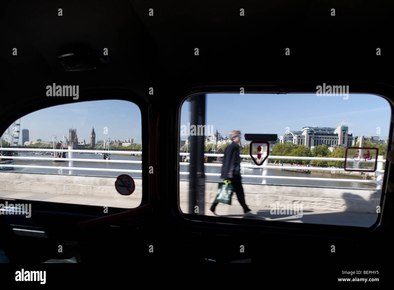 Westward view from a taxi crossing Waterloo bridge, London, England ...