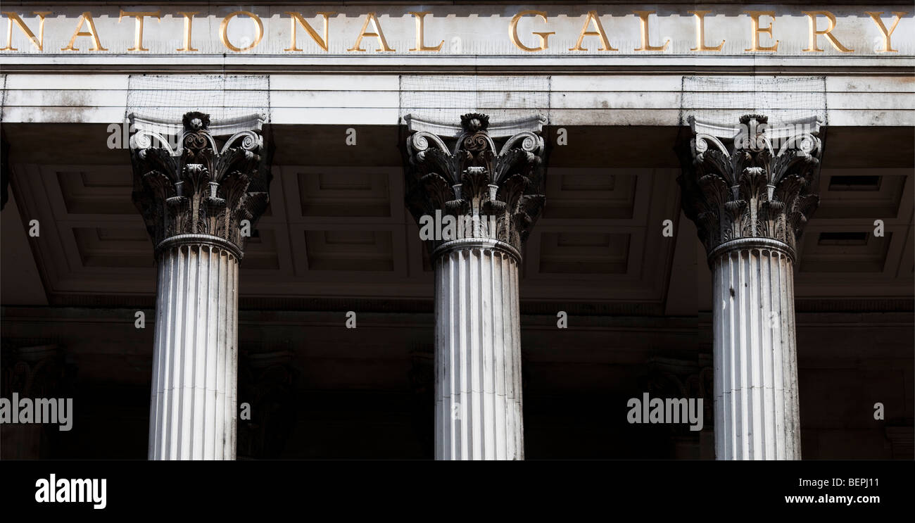 Columns of the National Gallery facade, London, England, United Kingdom ...