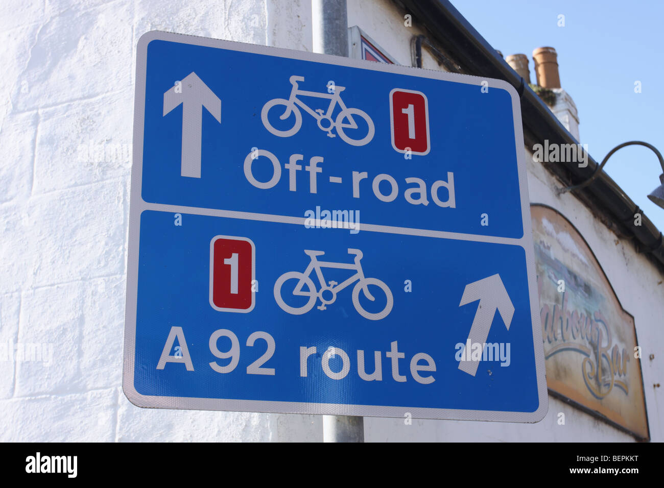 National cycle route Sign in Gourdon Aberdeenshire, Scotland October ...