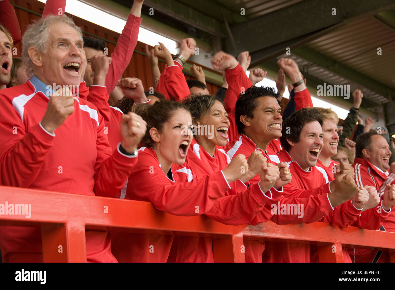 Fans celebrating at football match Stock Photo - Alamy
