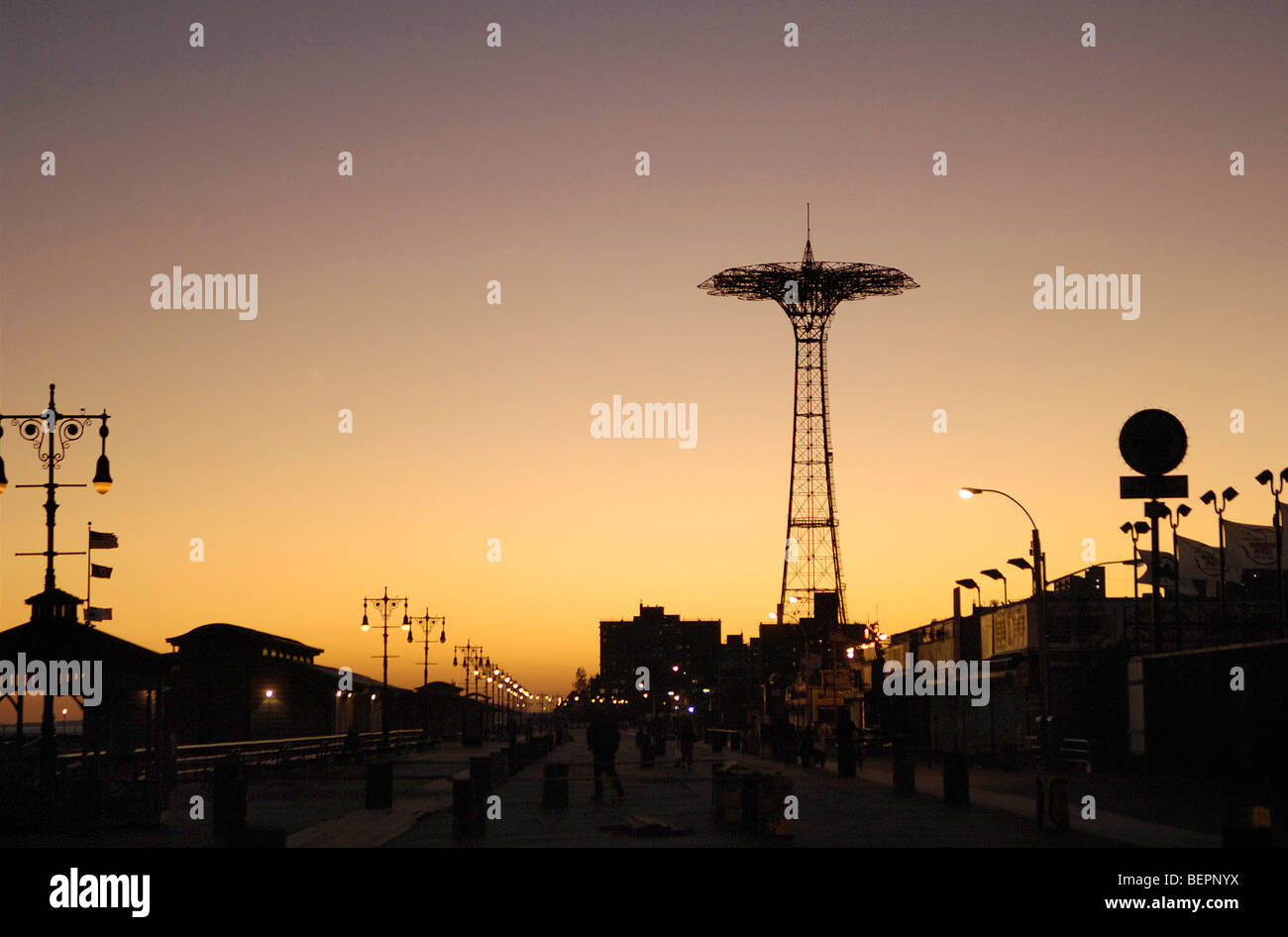 The Parachute Ride tower on the boardwalk at Coney Island, Brooklyn ...