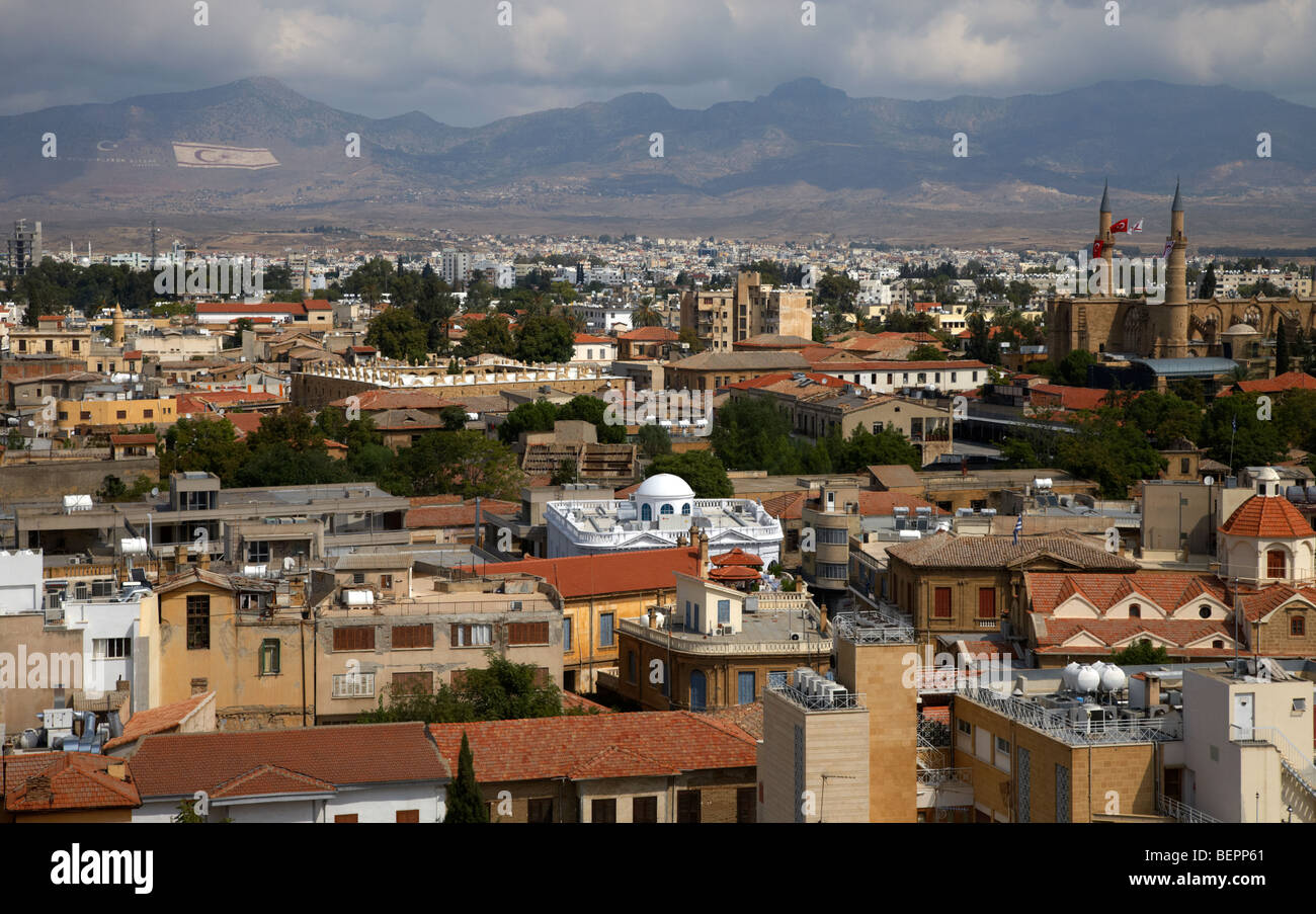aerial view from southern nicosia over northern turkish controlled ...